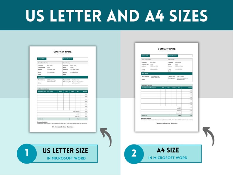Painting Invoice Template, Editable Microsoft Painting Receipt, Modern ...