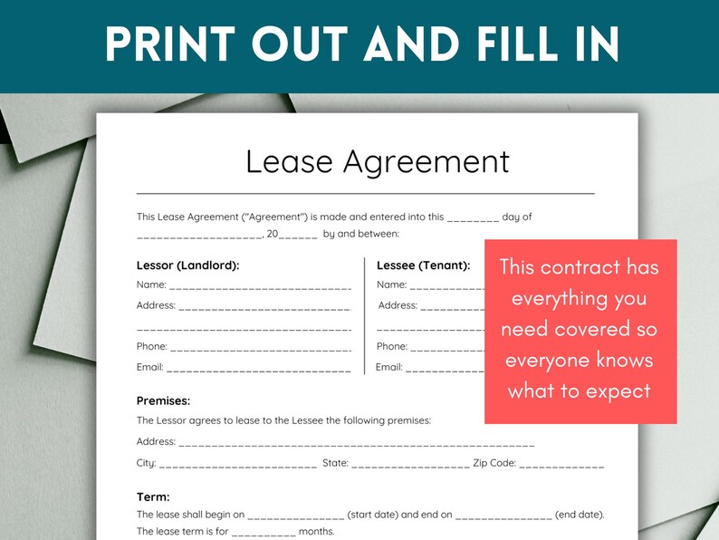 Simple Lease Agreement, Rental Agreement, Lease Contract, Residential ...