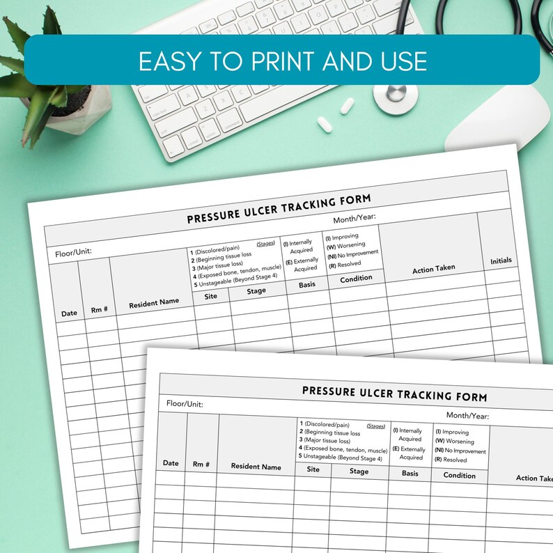 Pressure Ulcer Tracking Form, Wound Assessment Chart, Wound Management ...