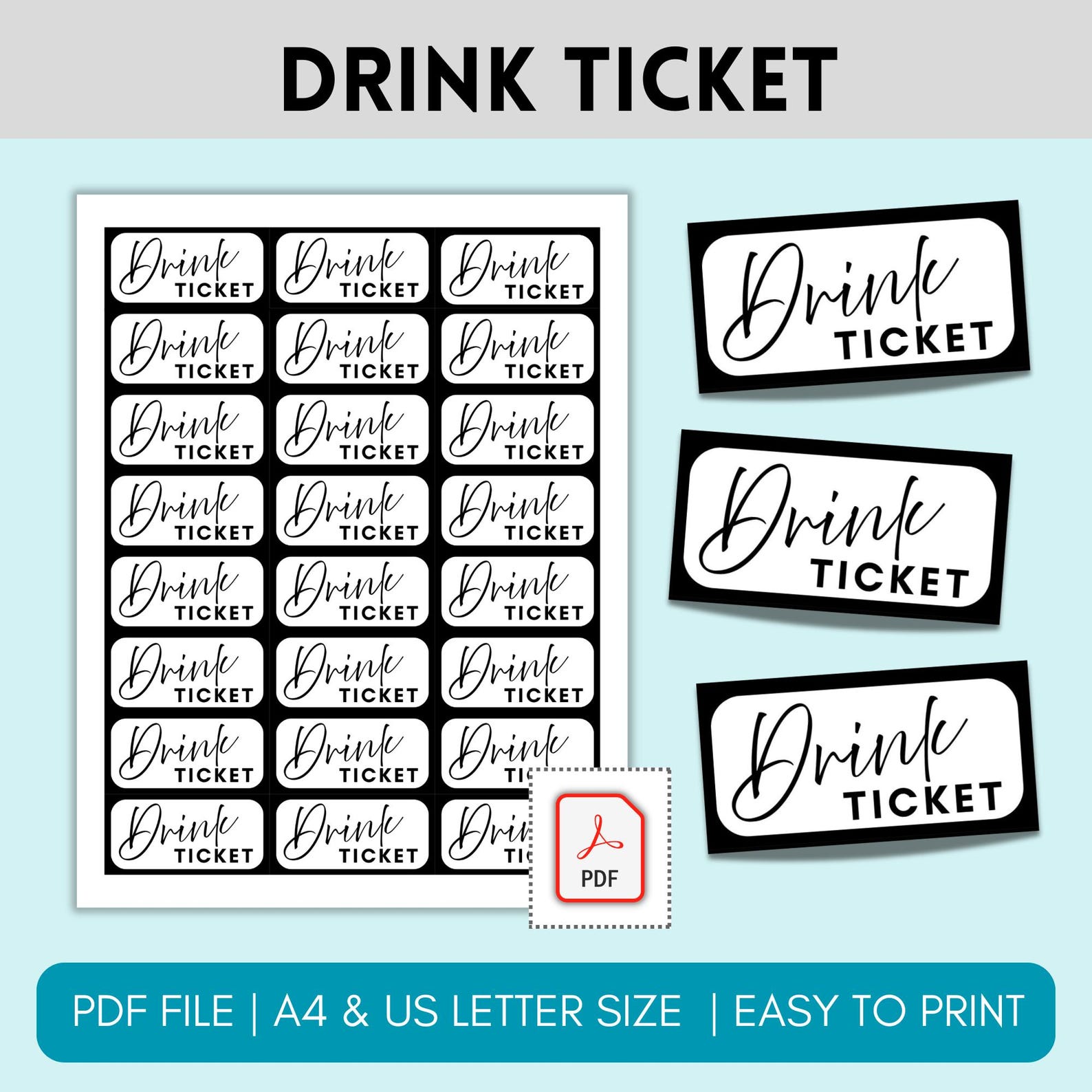 Drink Tickets, Printable Party Drink Voucher Template, Wedding Bar ...