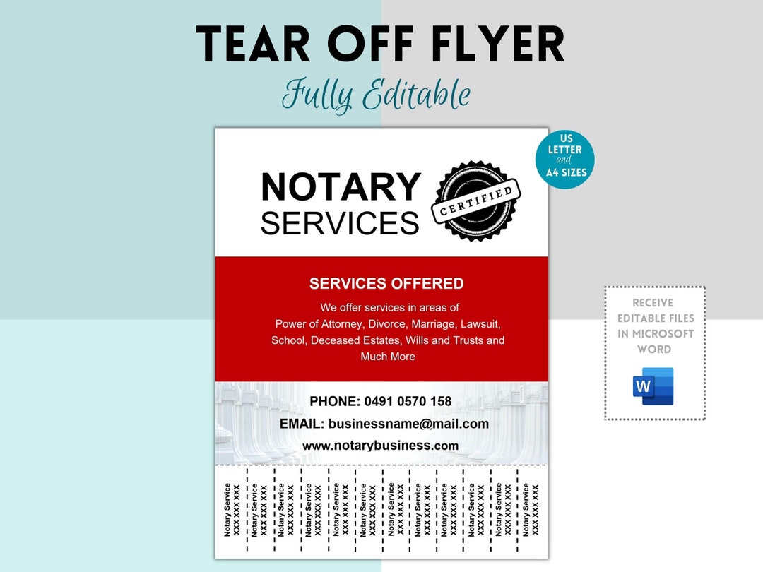 Editable Notary Services Tear-off Flyer, Flyer Template, Notary ...