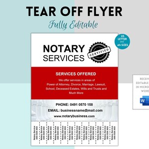Editable Notary Services Tear-off Flyer, Flyer Template, Notary ...