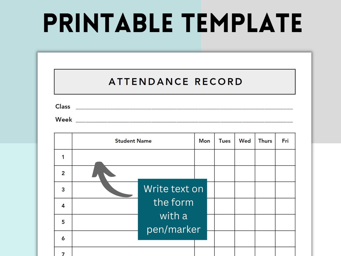 Printable Class Record Checklist, Class Attendance, Class Record, Class ...