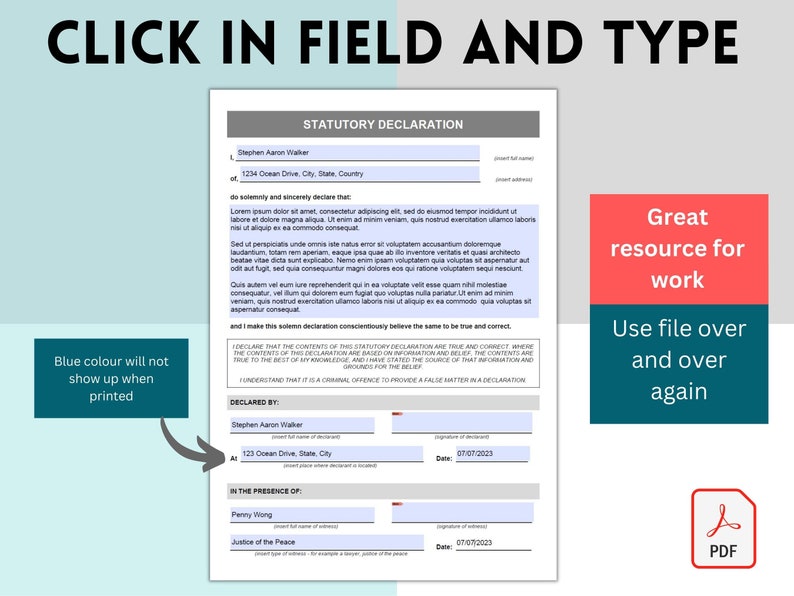 Statutory Declaration, Statutory Declaration Form, Statutory ...
