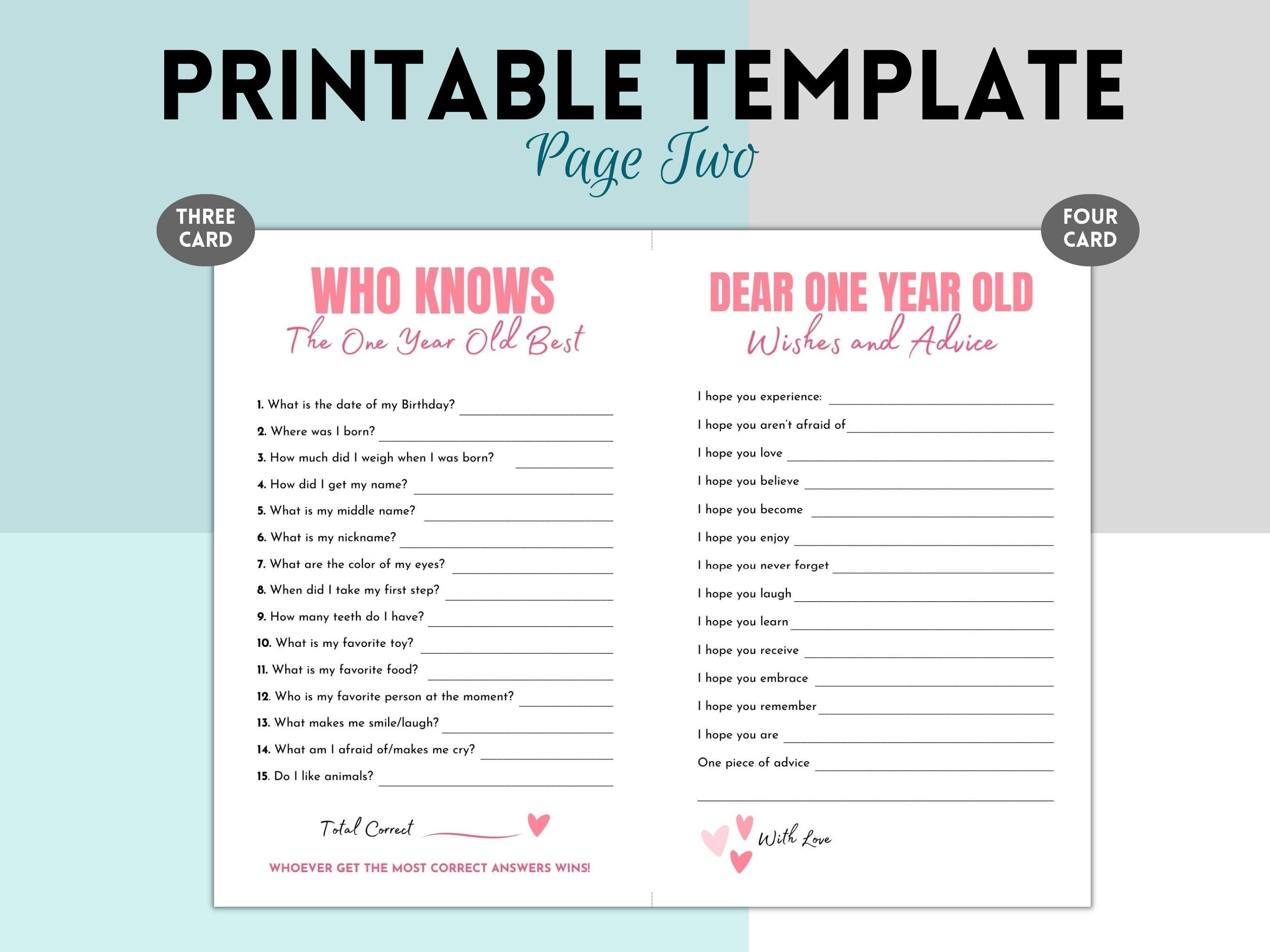 Baby's First Birthday Party Game, How Well Do You Know the One Year Old ...