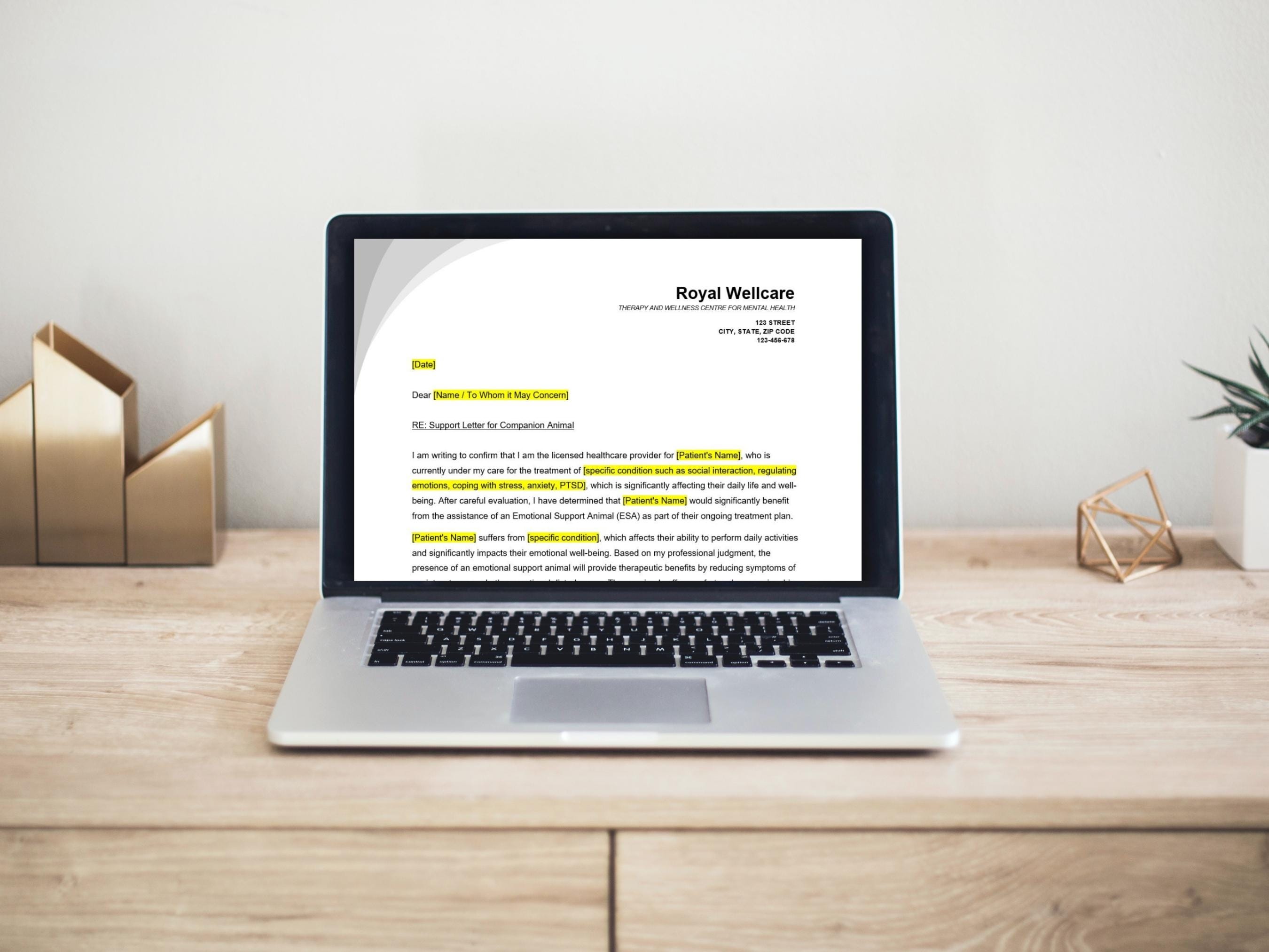 Editable Letter for Companion Animal, Emotional Support Animal Housing ...