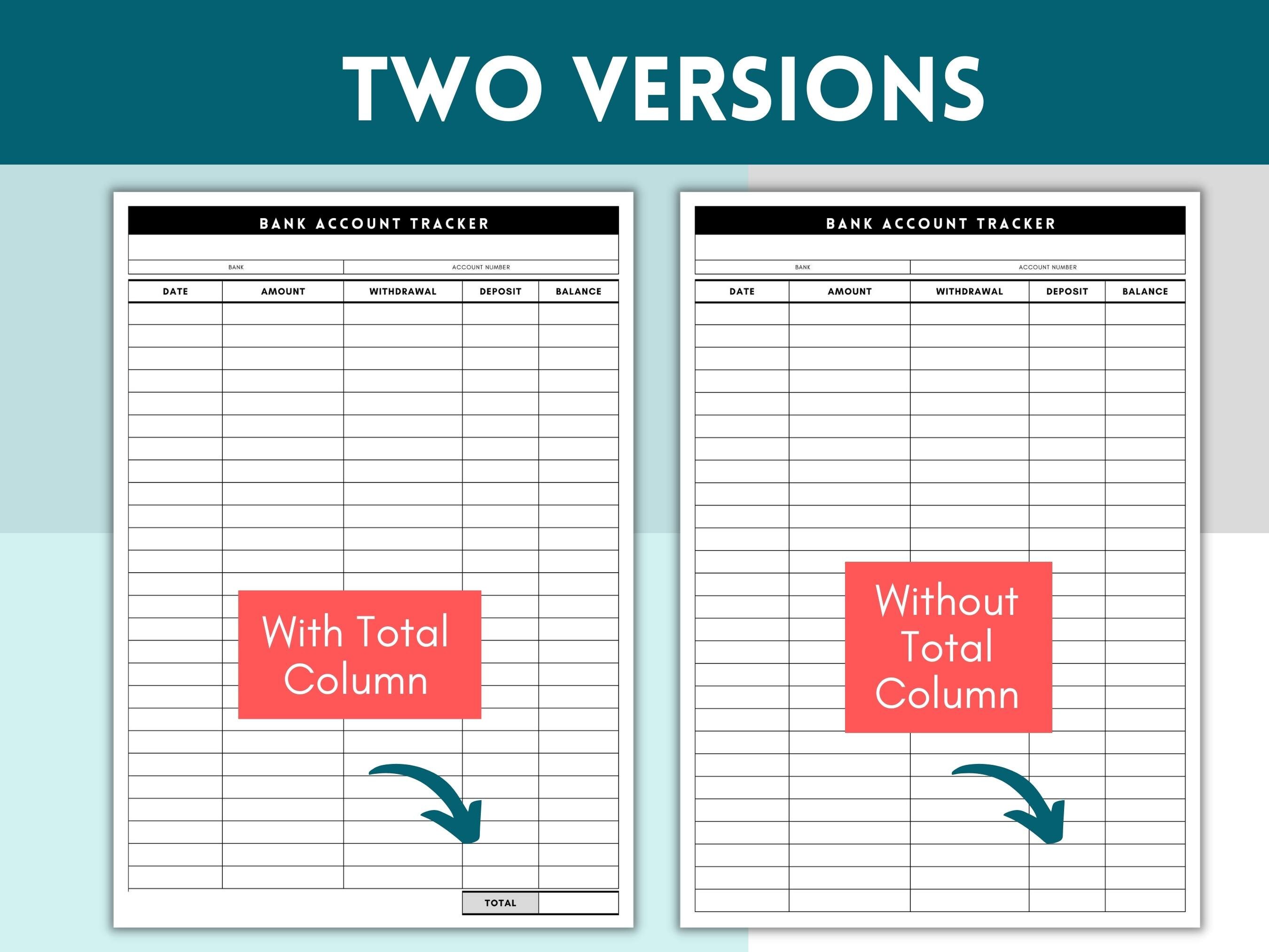 Bank Account Tracker Printable Form, Bank Deposit Log, Money Balance ...