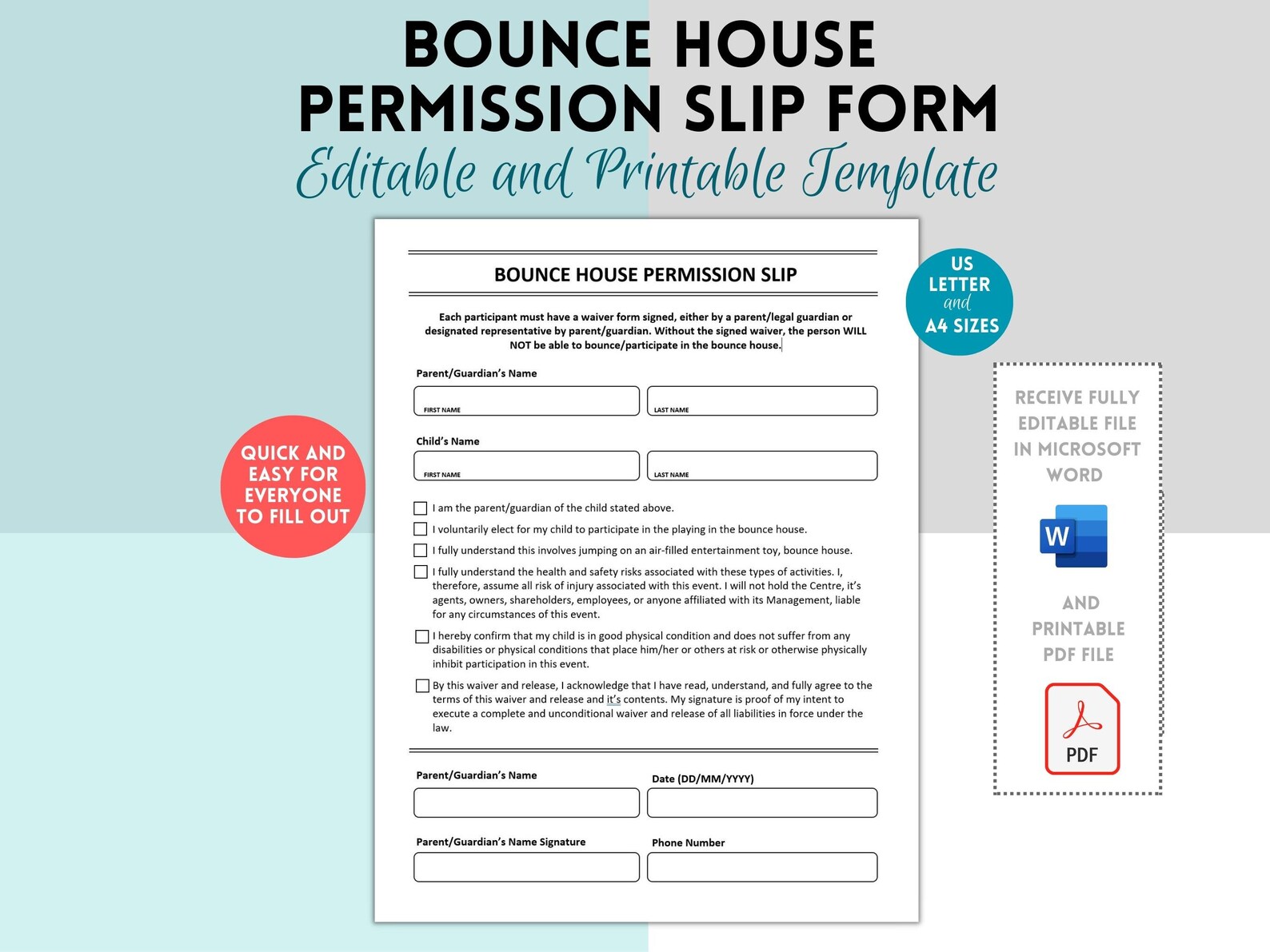Inflatable Bounce House Rental Agreement, Bounce House Waiver of ...