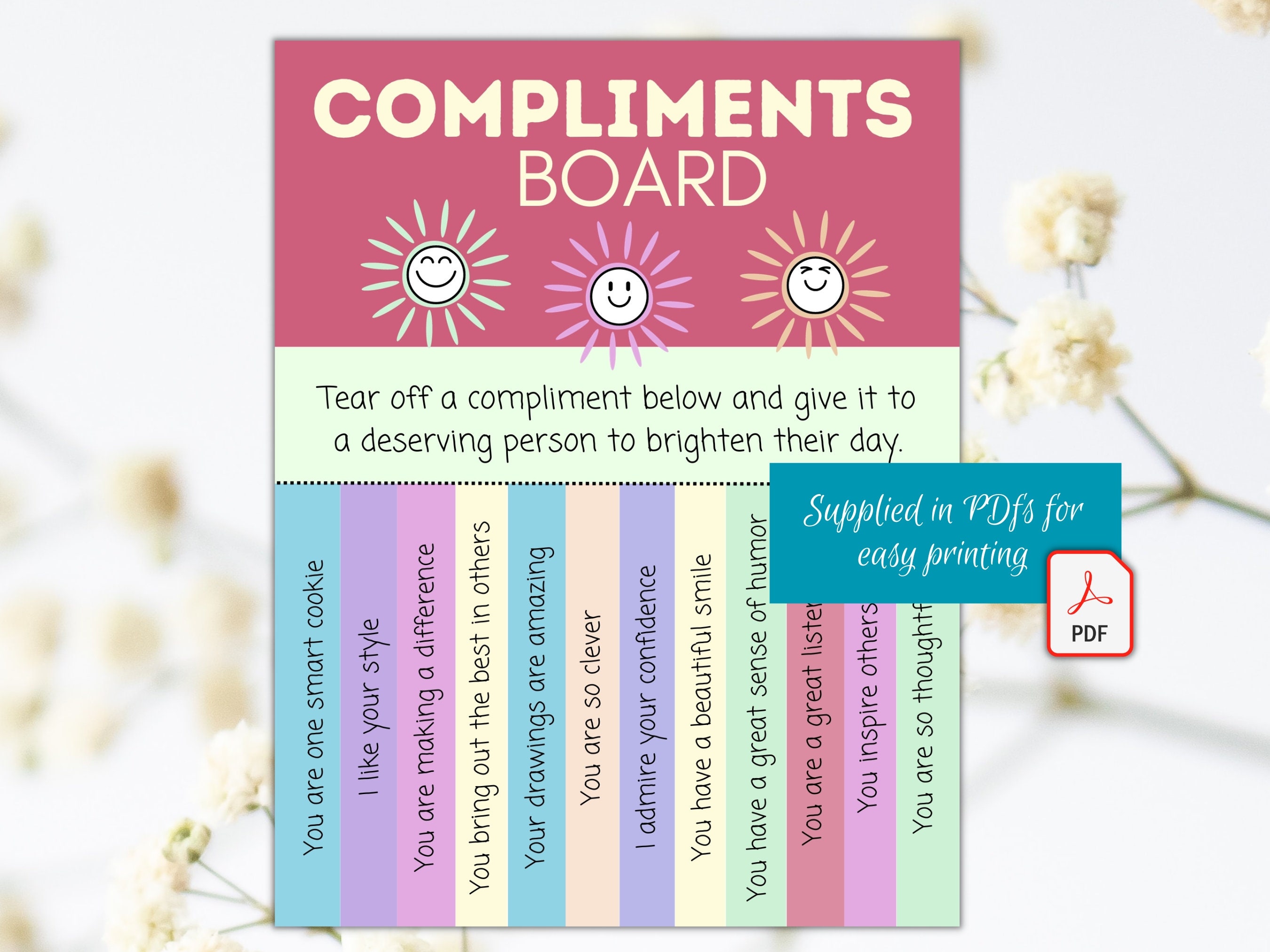 Printable Tear off Compliments, Random Acts of Kindness Activity ...
