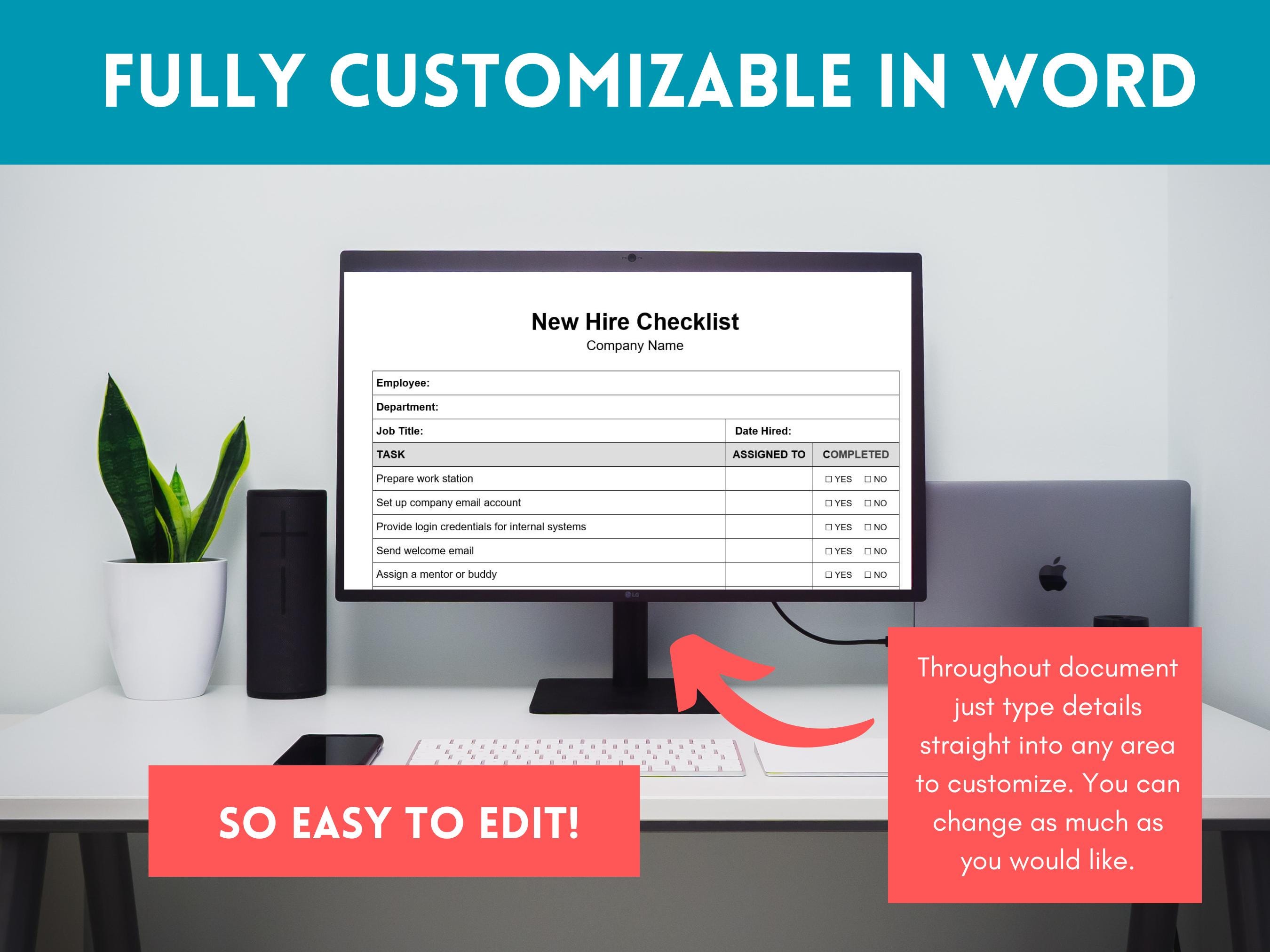 Editable New Hire Checklist, New Hire Checklist Template, Word HR Forms ...