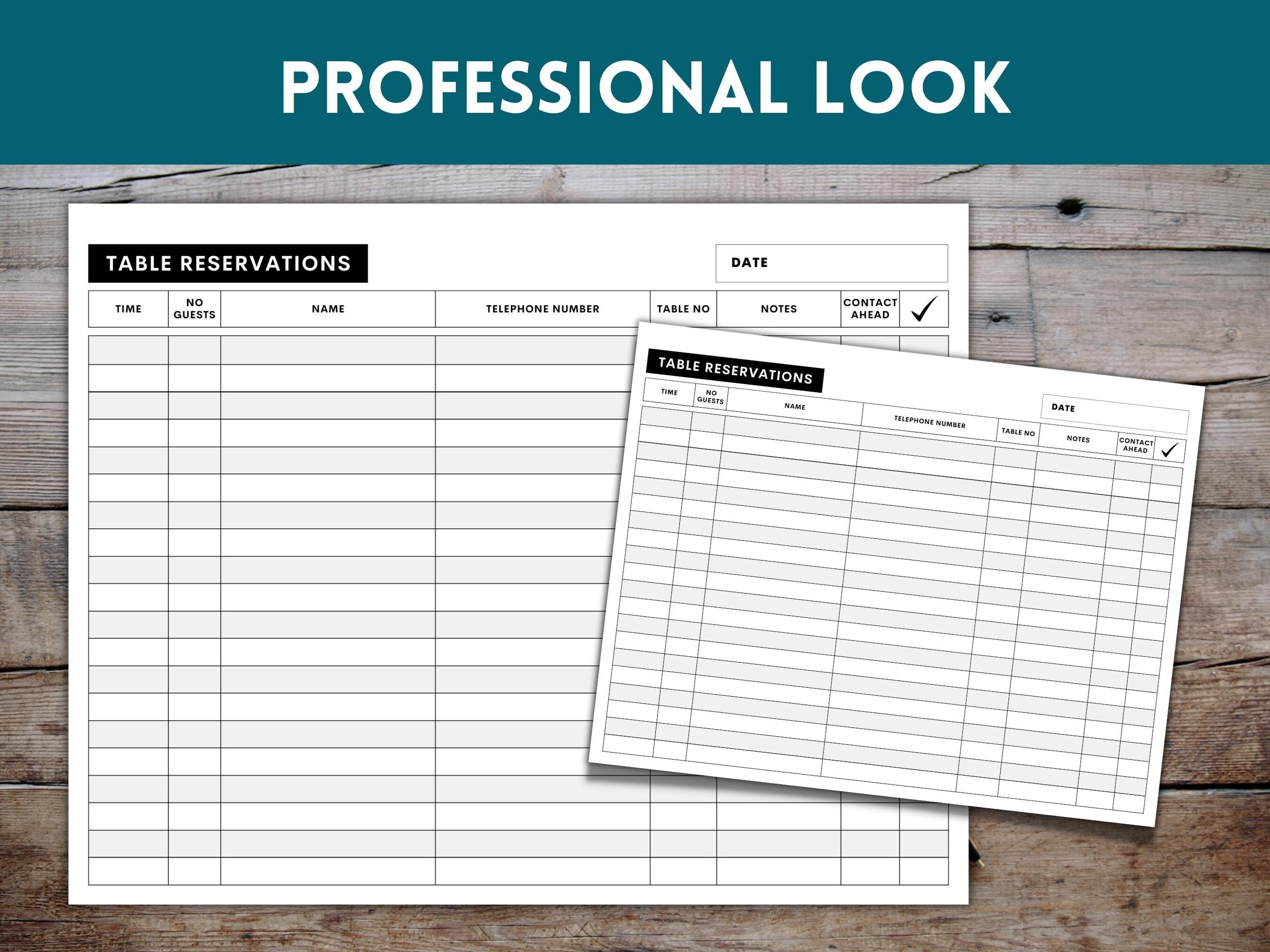 Printable Table Reservation List, Restaurant Table Reservation Form ...