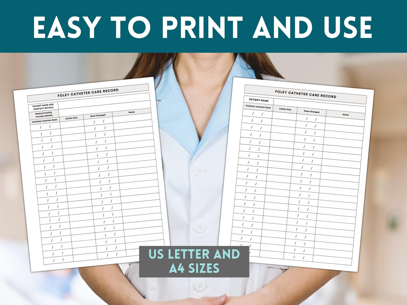 Foley Catheter Care Chart, Catheter Form, Foley Catheter Record Sheet ...