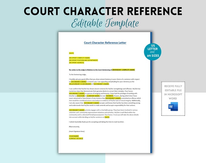 Character Reference Letter | Court Character Letter | Character ...