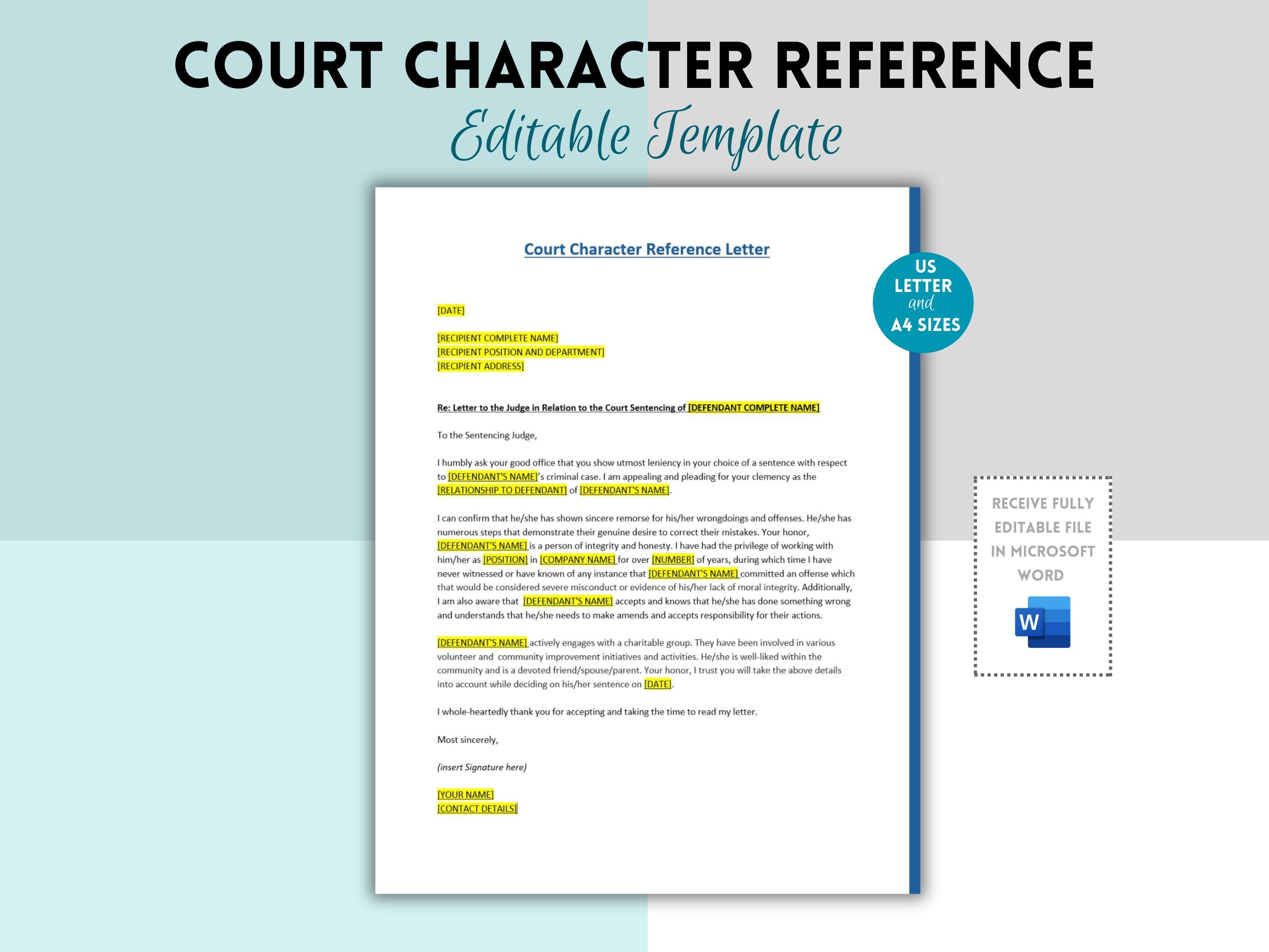 Court Character Reference, Character Letter, Letter to Judge, Court ...