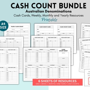 Australian Cash Count Sheet Bundle, Cash Breakdown, Cash Register Sheet ...