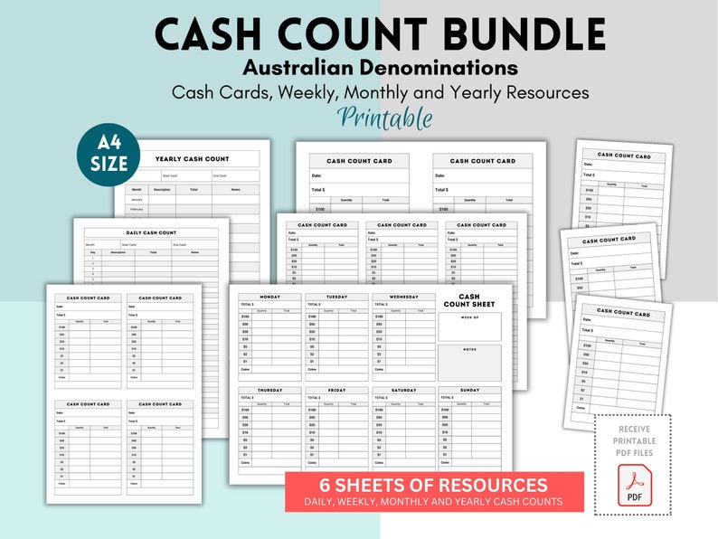 Australian Cash Count Sheet Bundle, Cash Breakdown, Cash Register Sheet ...