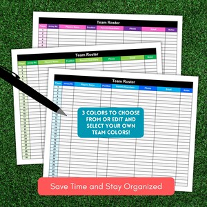 Team Roster, Sports Roster Printable, Softball Baseball Football Soccer ...