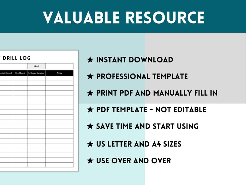Printable Emergency Drill Log, Emergency Drill Record, Fire Drill Log ...