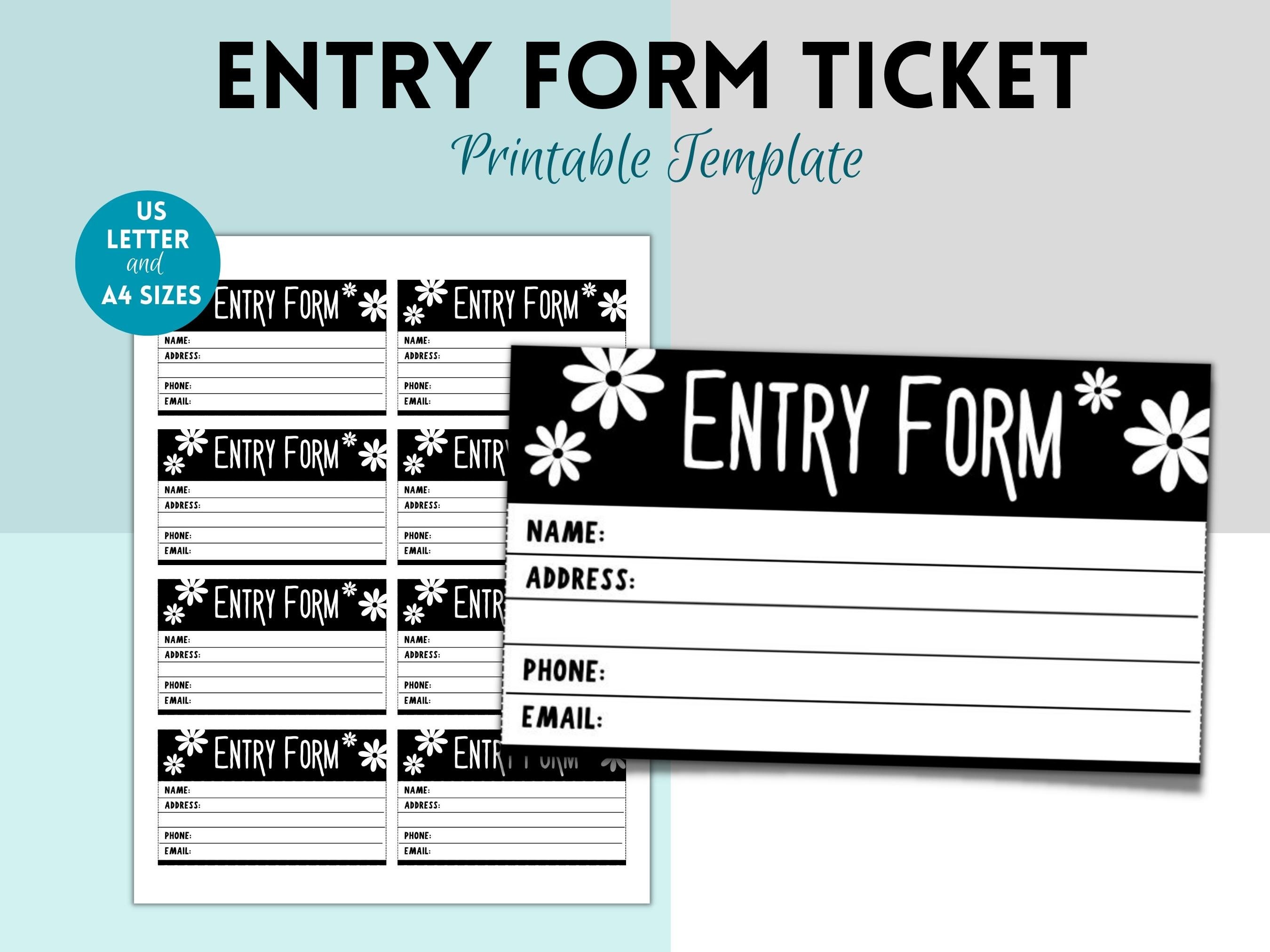 Printable Raffle Entry Form Ticket Enter to Win Printable - Etsy