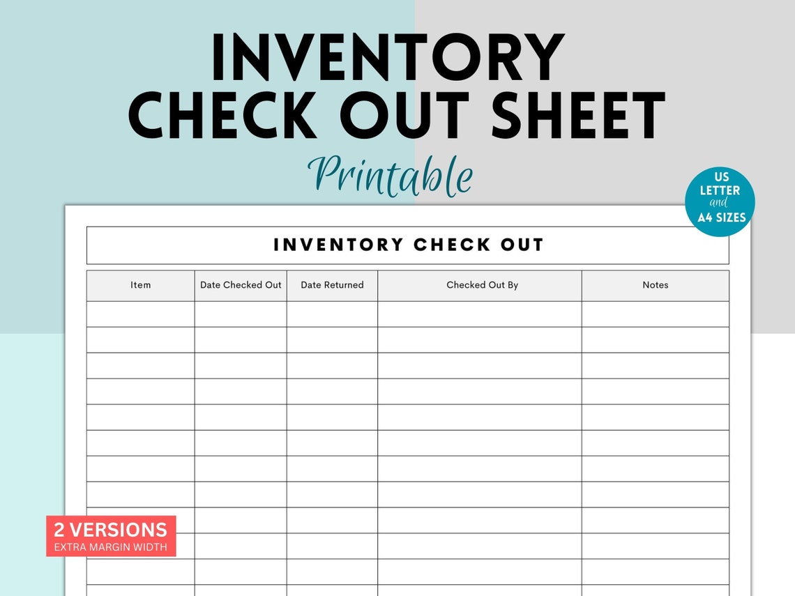 Inventory Check Out Sheet, Inventory Sign Out Sheet, Inventory Tracker ...