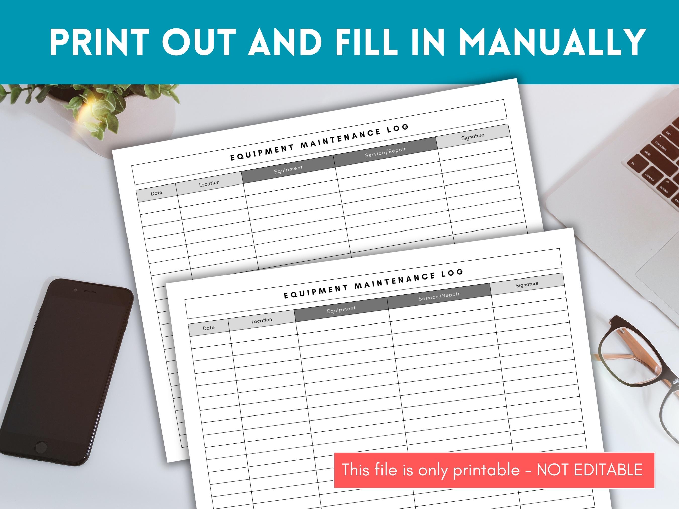 Maintenance Repair Log, Maintenance Technician, Service Checklist ...