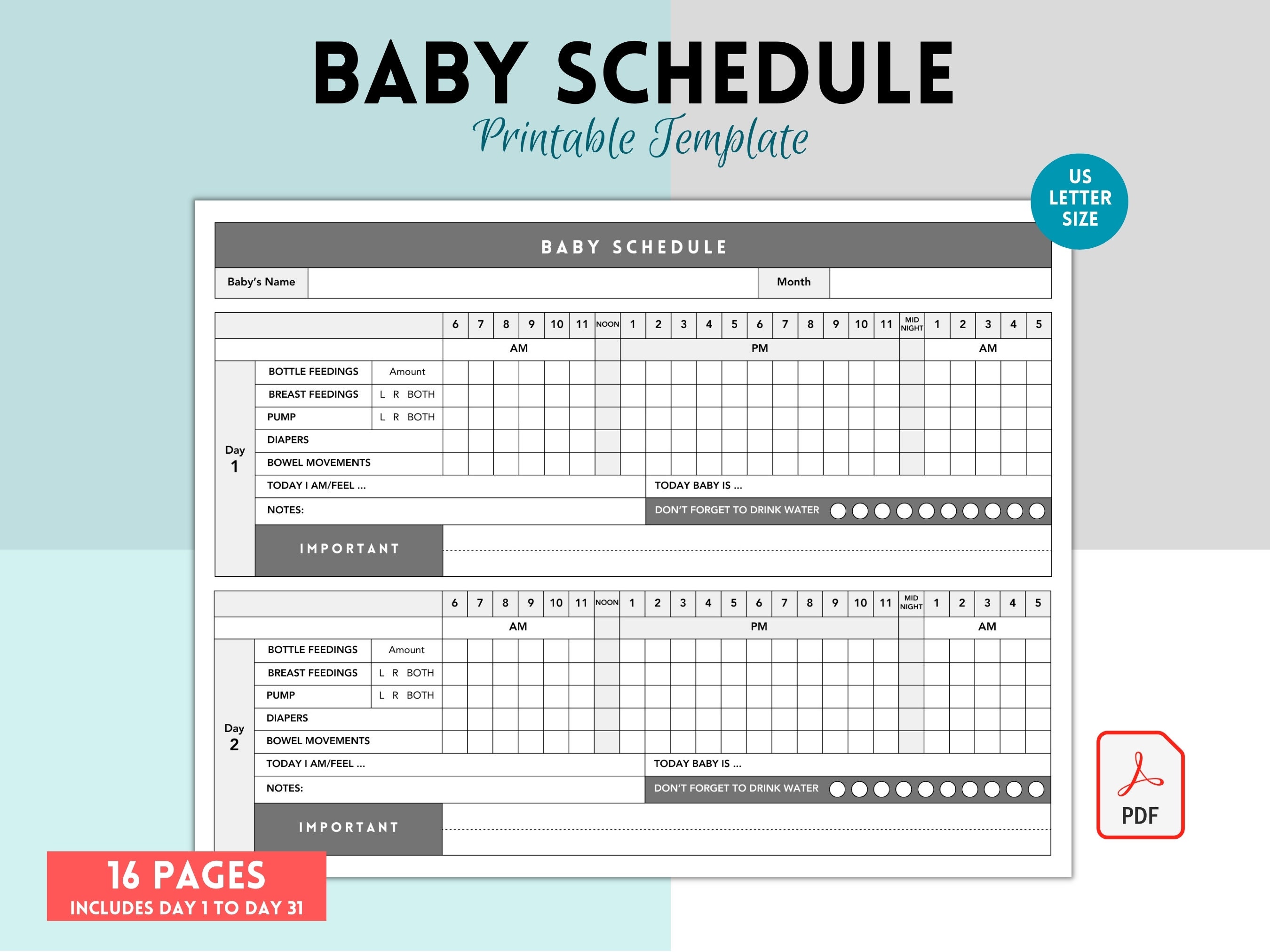 Baby Schedule, Infant Daily Report, Newborn Care, Baby Daycare Log ...