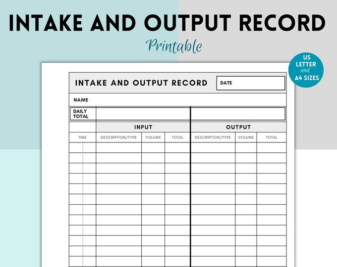 Fluids Intake and Output Record an Intake and Output Tracker, Health ...