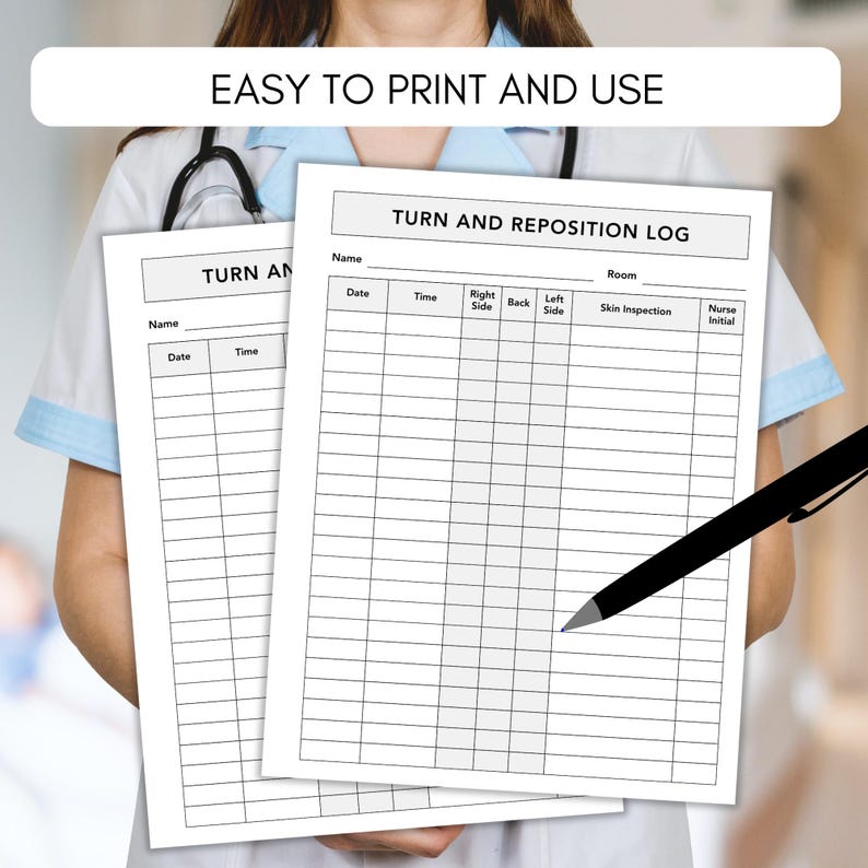 Patient Positioning and Turn Log, Patient Repositioning Chart, Nursing ...