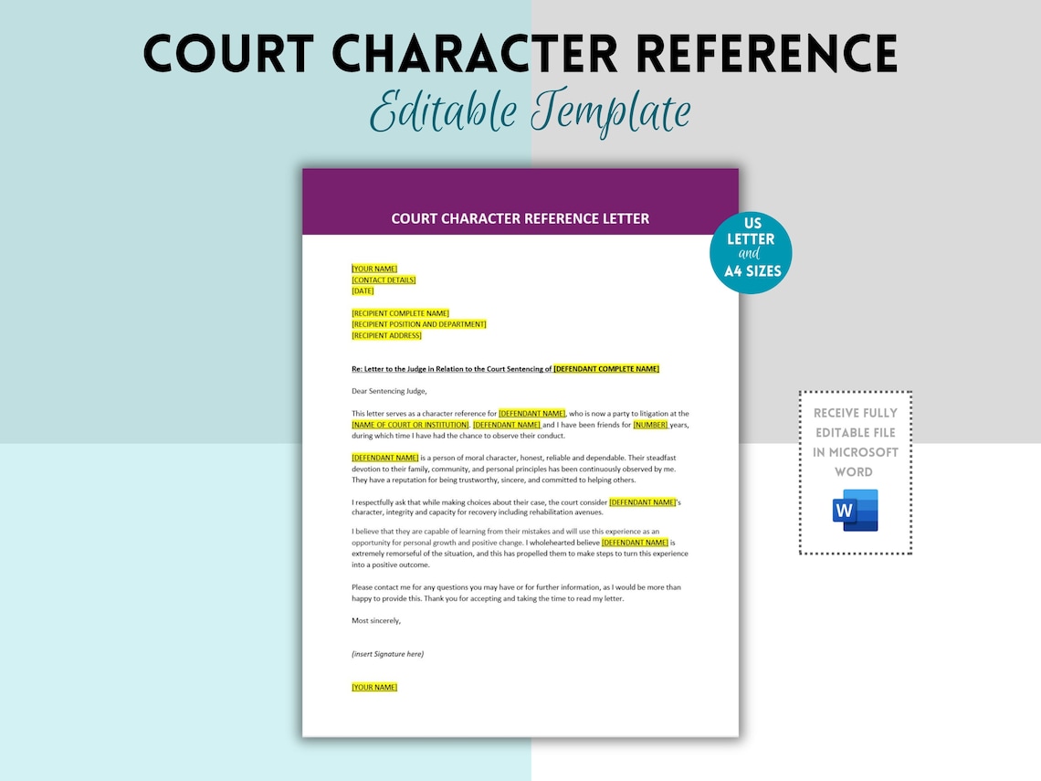 Court Character Reference Letter Template, Court Character Reference ...