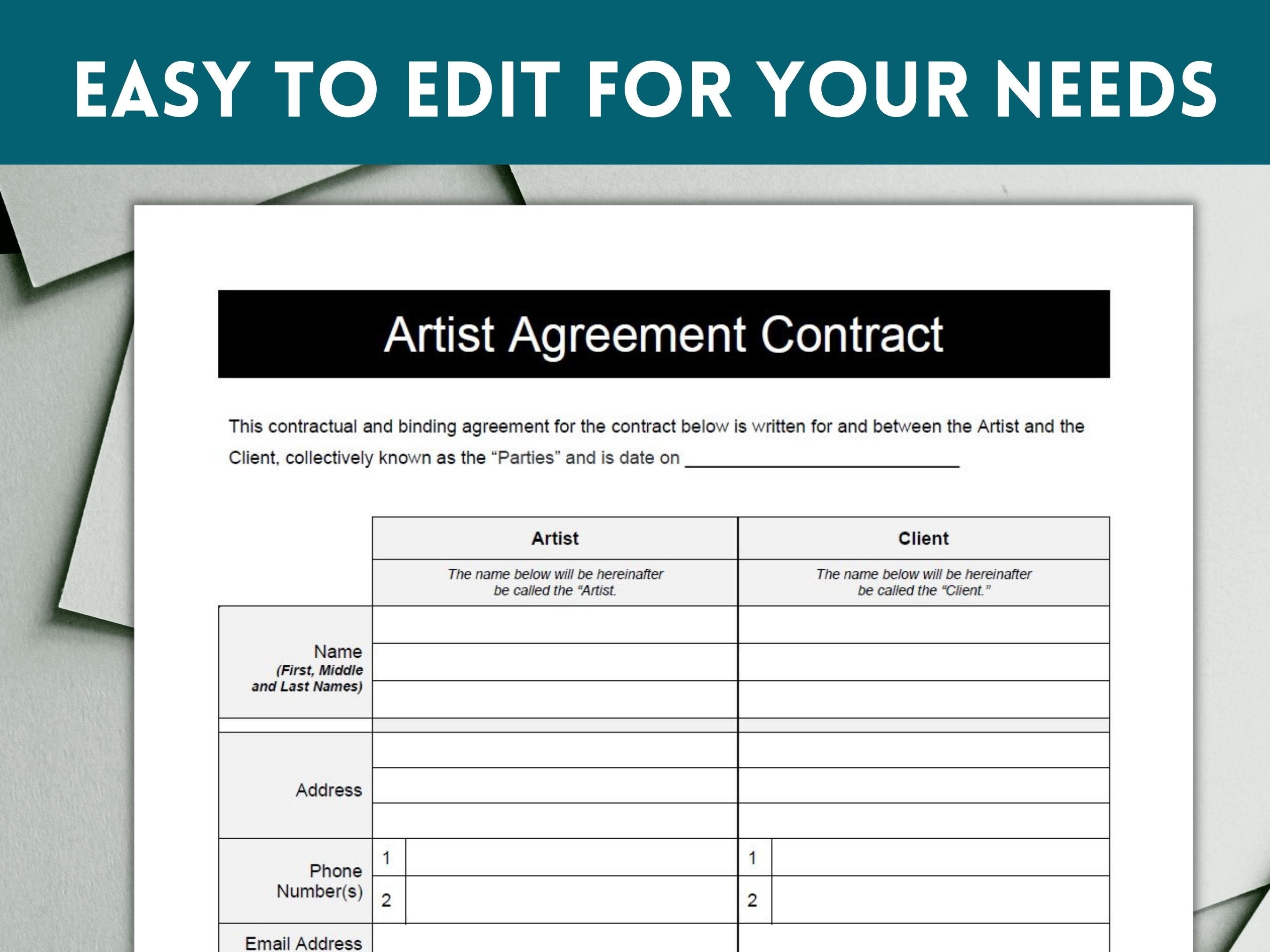 Artist Contract, Artist Agreement, Performer Contract, Performer ...