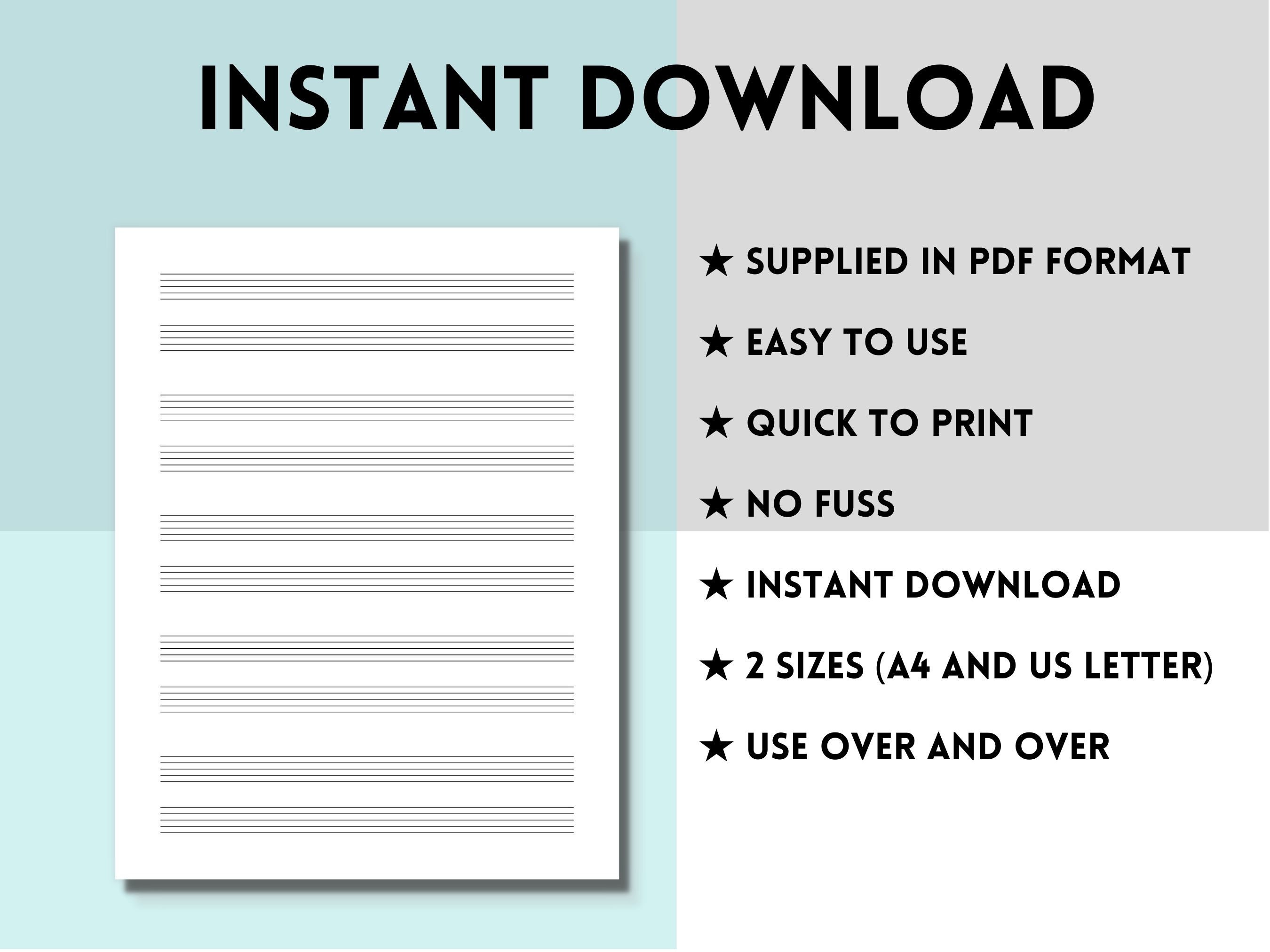 Printable Sheet Music for Letter and A4, Blank Sheet Music Printable ...