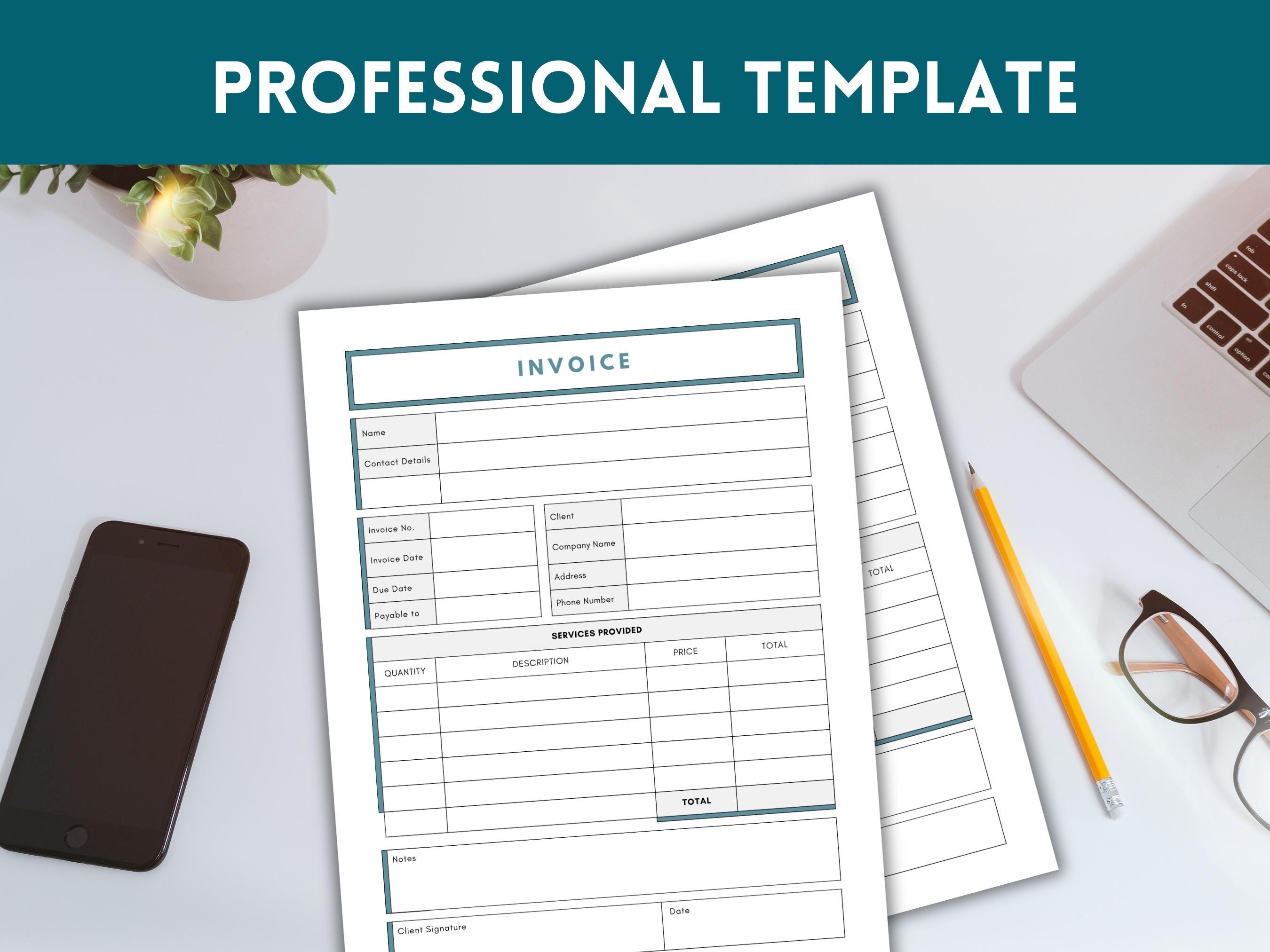 Invoice Template, Printable Invoice, Business Invoice, Construction ...