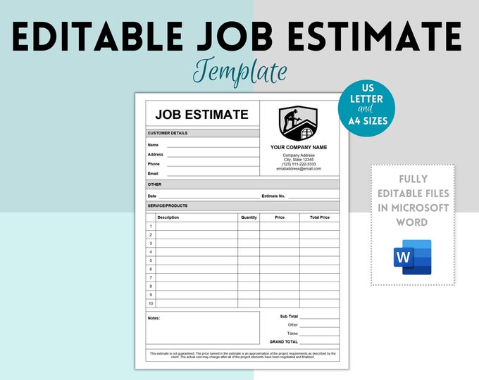 Job Estimate, Microsoft Word, Contractor Estimate, Job Estimate ...