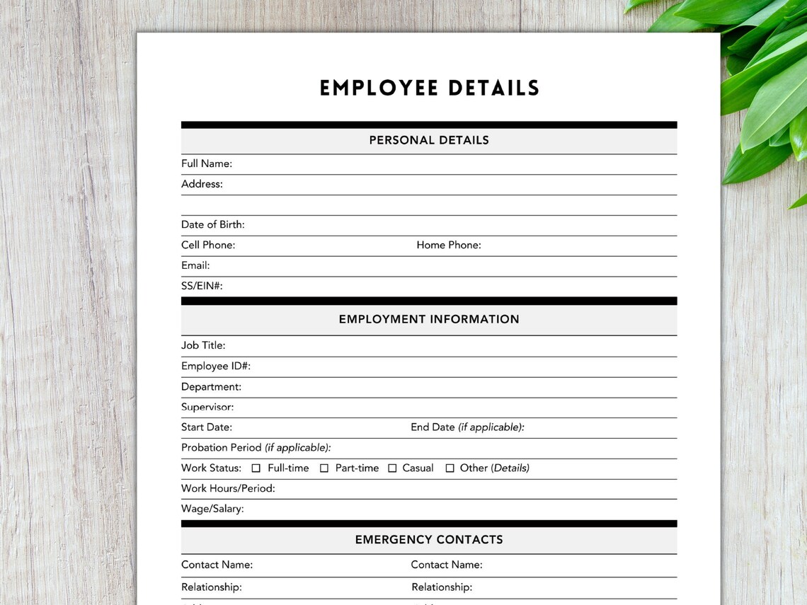 Employee Details Form, Employee Information Form, Employee Onboarding ...
