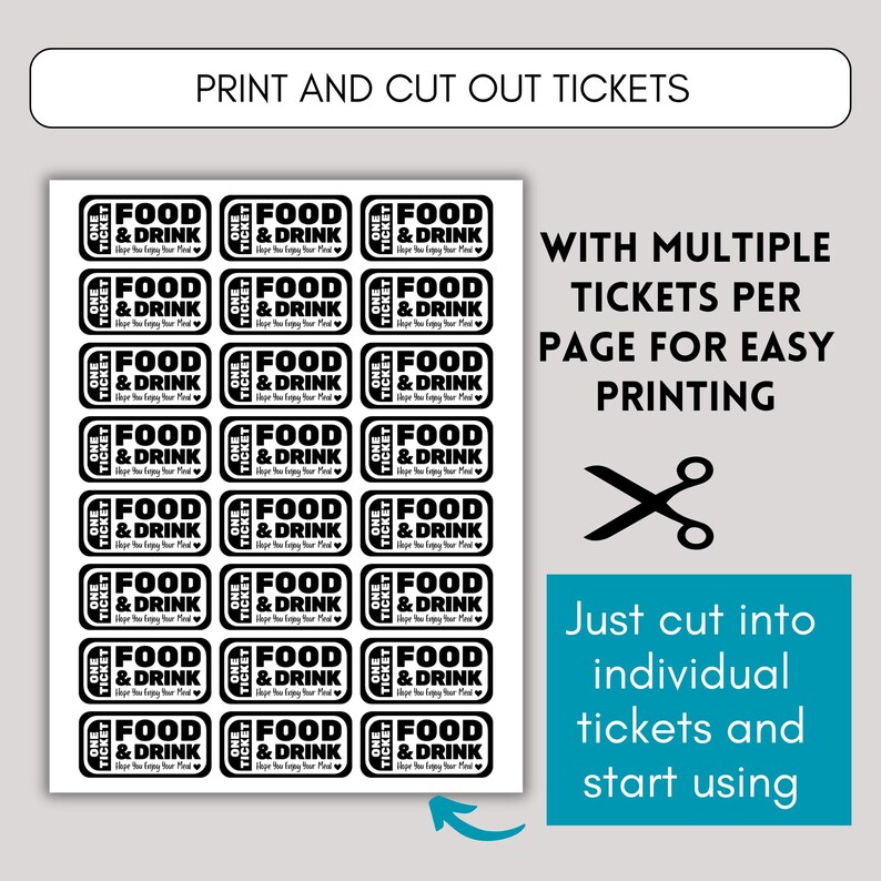 Food and Drink Tickets, Printable Party Drink Food Voucher Template ...