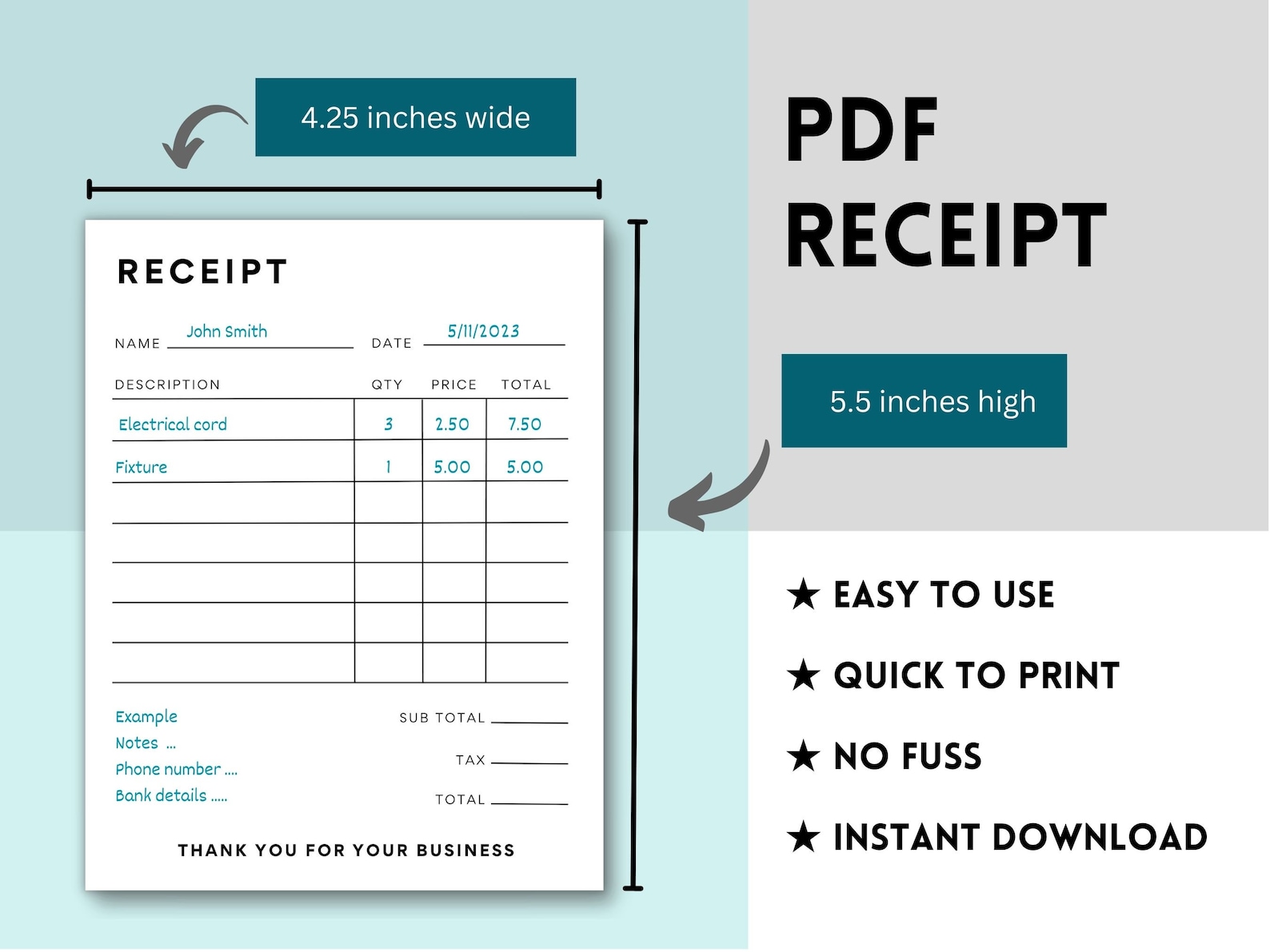 Printable Business Receipt Form, Small Business Receipt, Sales Receipt ...