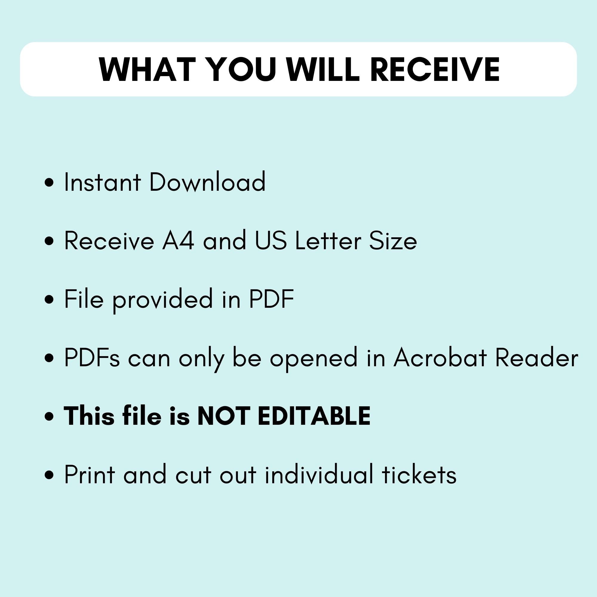 Food Tickets, Printable Party Food Voucher Template, Meal Tickets, Meal ...