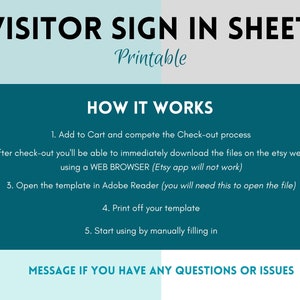 Printable Visitor Log, Visitor Sign in / Sign Out Sheet, Visitation Log ...