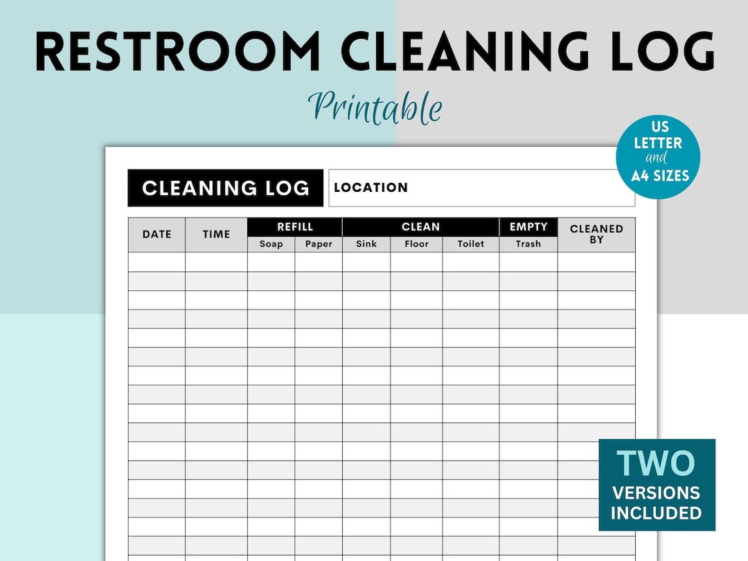 Printable Restroom Cleaning Log for Businesses, Bathroom Cleaning Log ...
