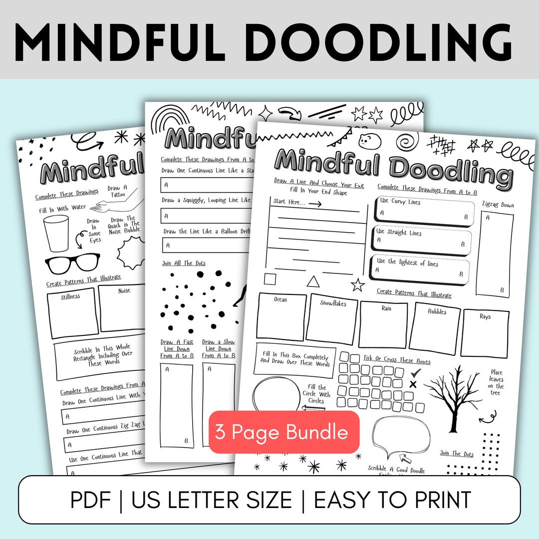 Mindful Doodling Drawing Bundle PDF Worksheets, Stress Relief Art ...