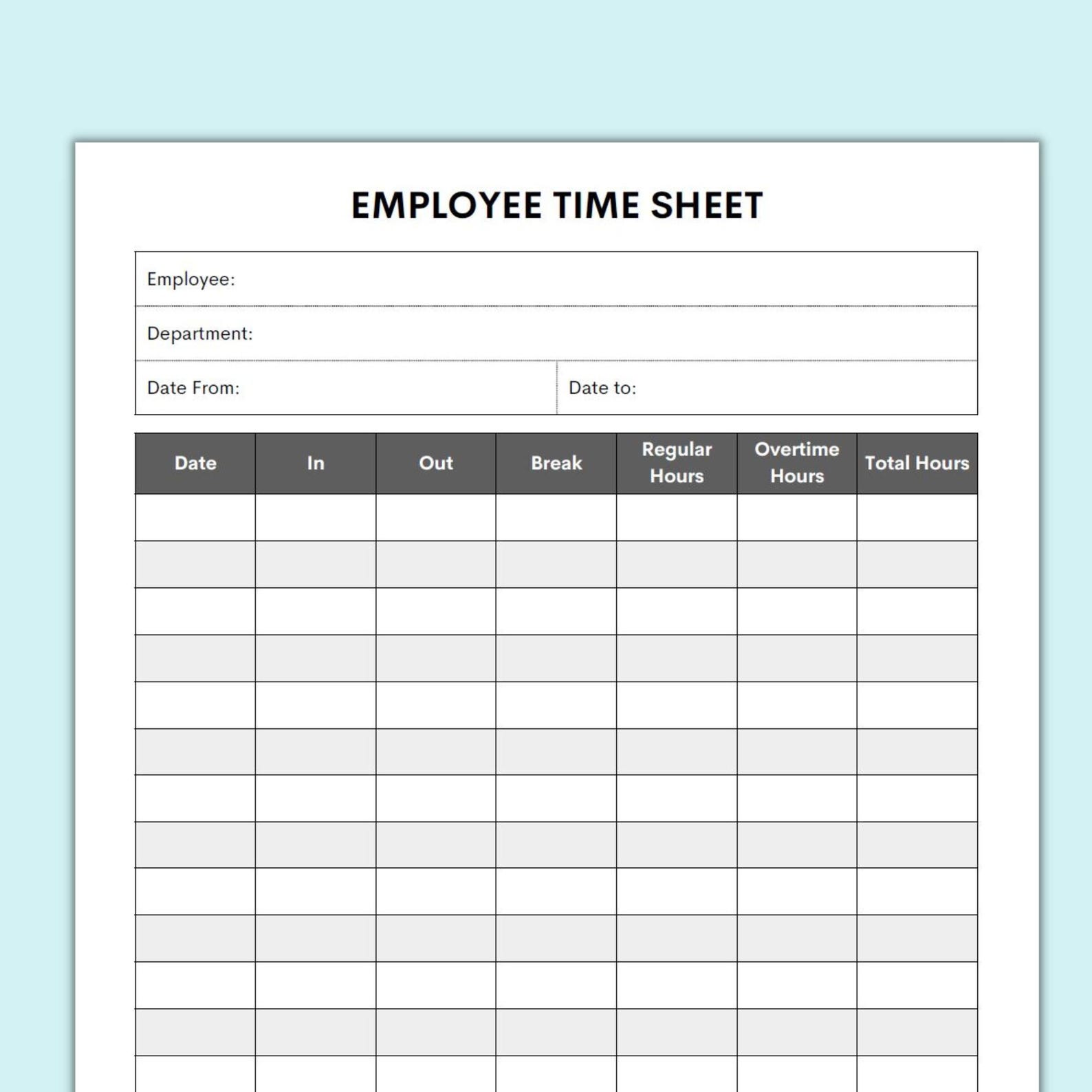 Employee Timesheet, Editable Printable Timesheet, Time Card, Time ...