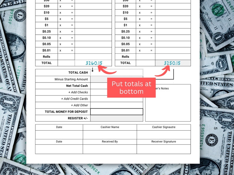 Cash Register Balance Sheet, Till Drawer Balance Log, Cash Drawer ...