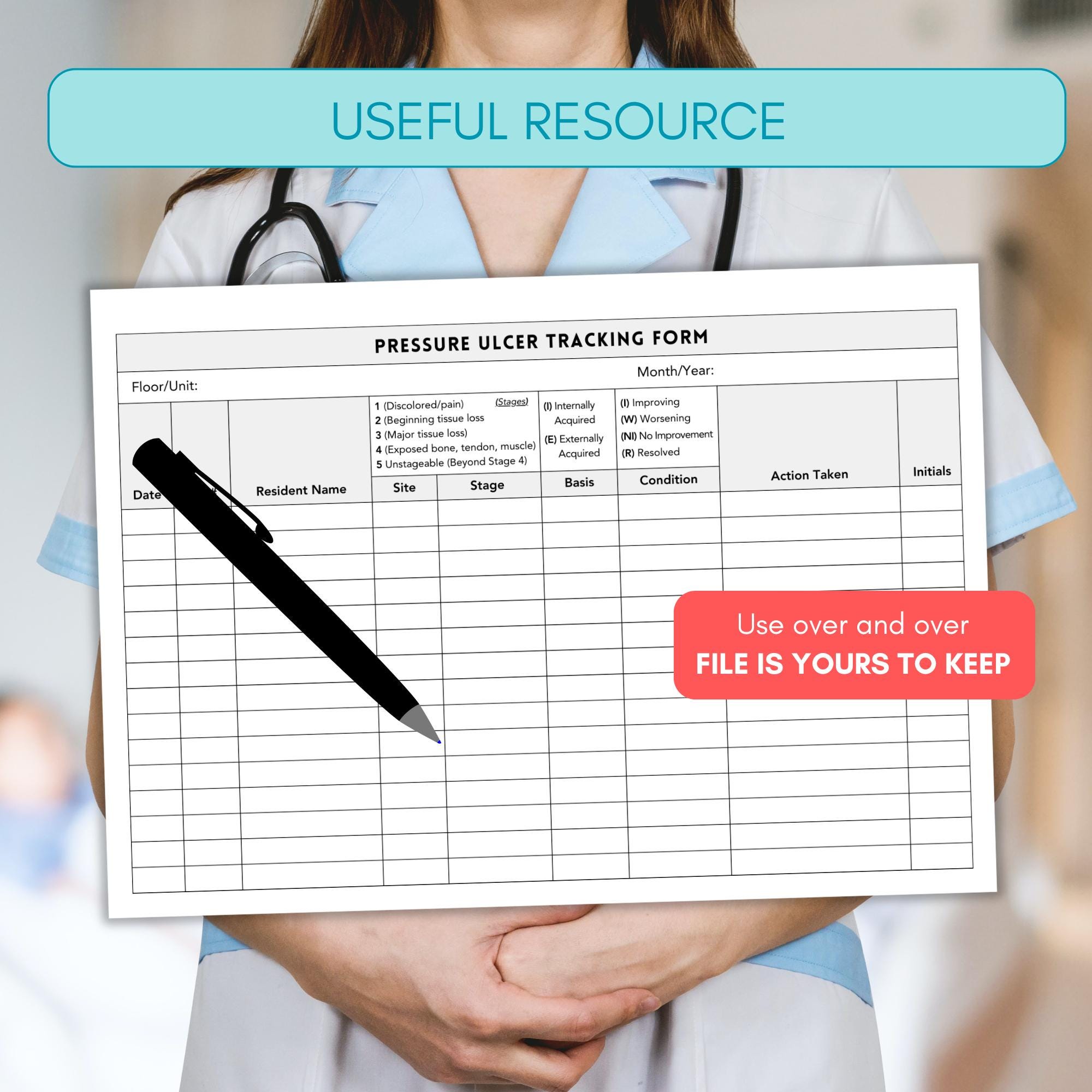 Pressure Ulcer Tracking Form, Wound Assessment Chart, Wound Management ...
