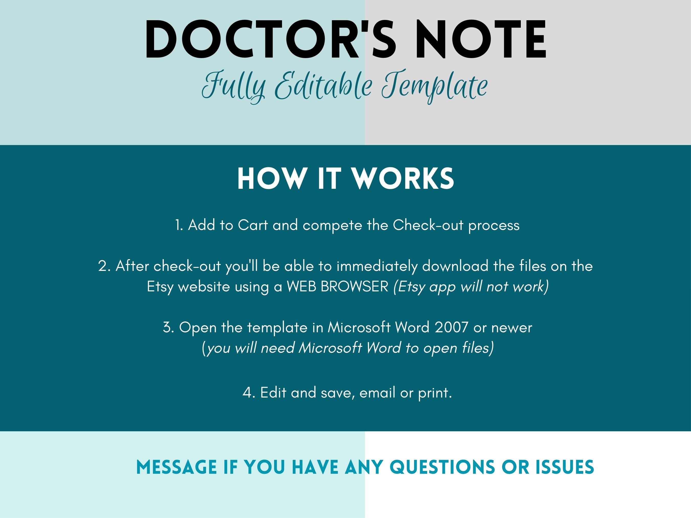 Doctor's Note, Dentist Note, Doctor's Letter, Dentist Letter, Medical ...