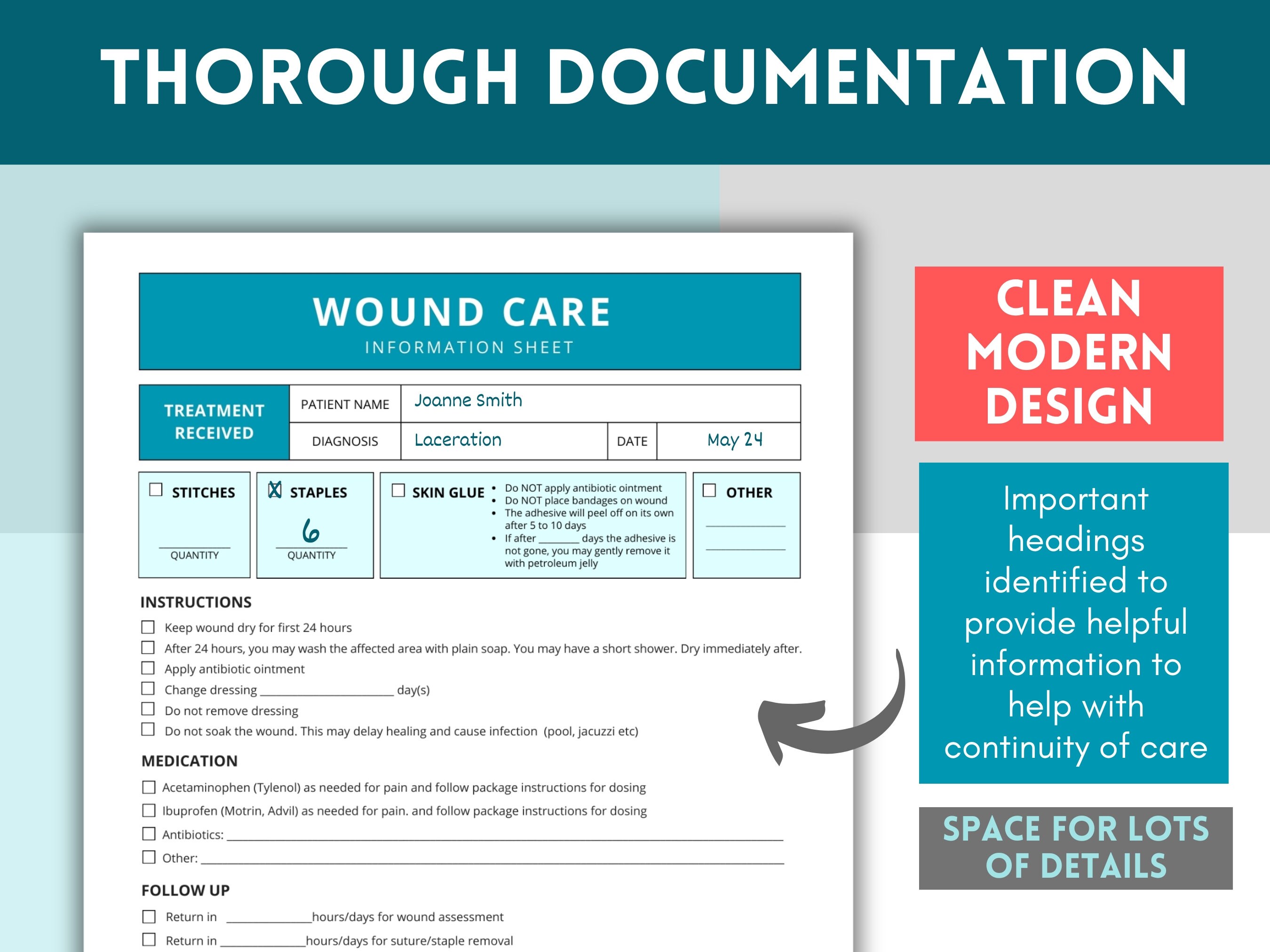 Wound Care Patient Information Sheet, Doctors Notes, Wound After Care ...