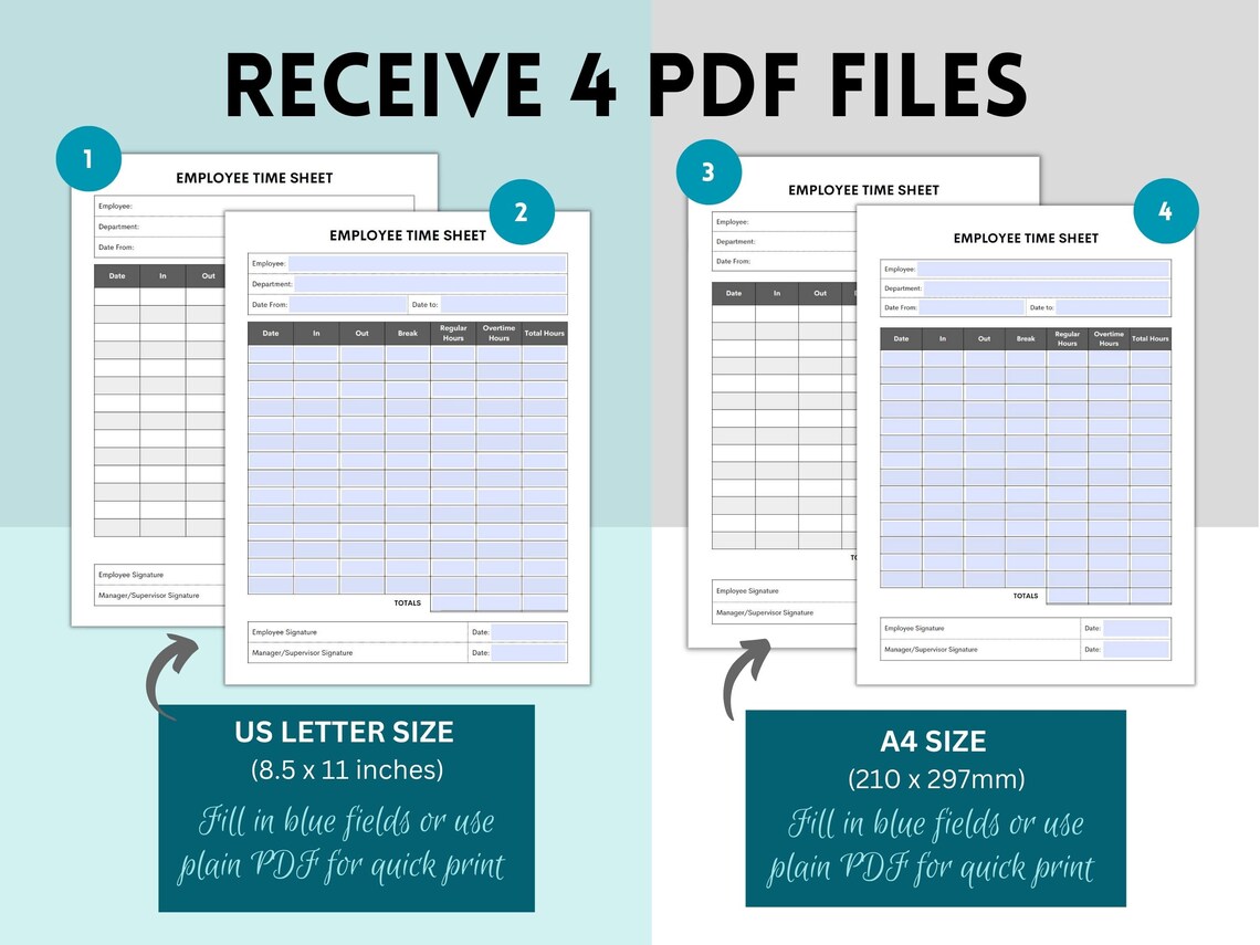 Employee Timesheet, Editable Printable Timesheet, Time Card, Time ...