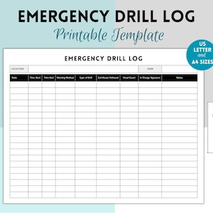 Printable Emergency Drill Log, Emergency Drill Record, Fire Drill Log ...