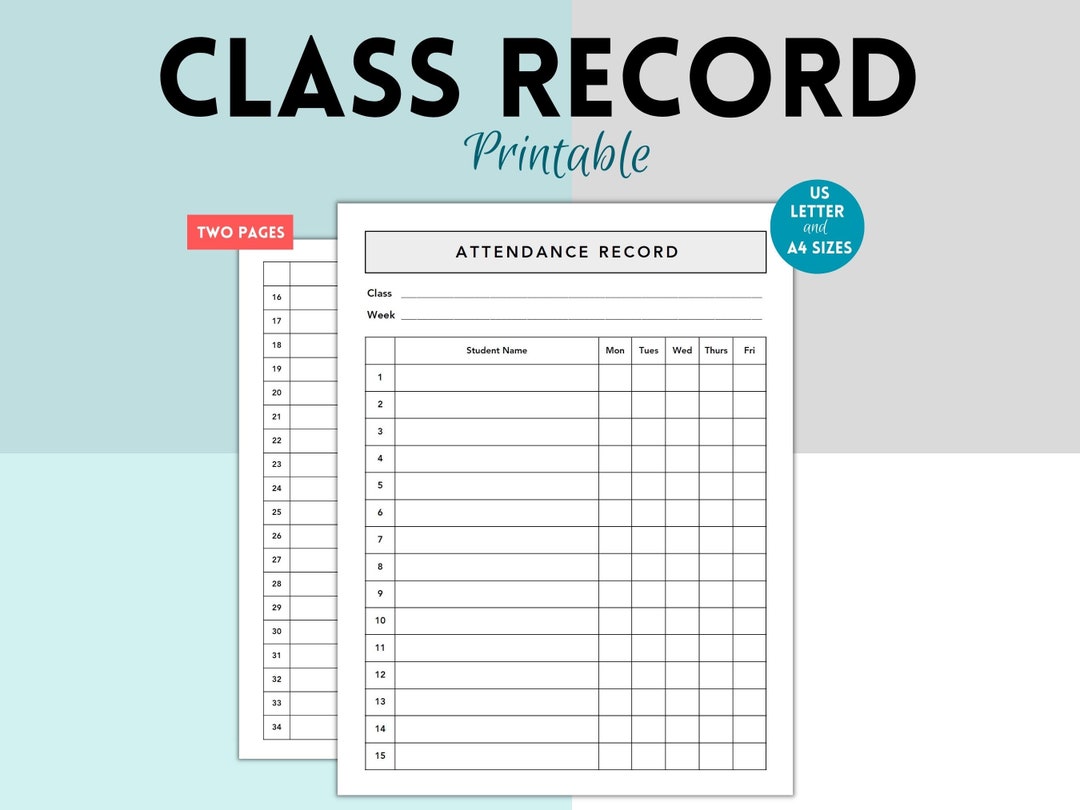 Printable Class Record Checklist, Class Attendance, Class Record, Class ...