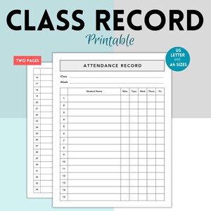 Printable Class Record Checklist, Class Attendance, Class Record, Class ...