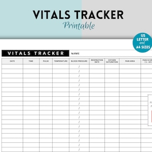 Vitals Tracker Chart, Vitals Sign Sheet, Vitals Signs Log, Medical ...
